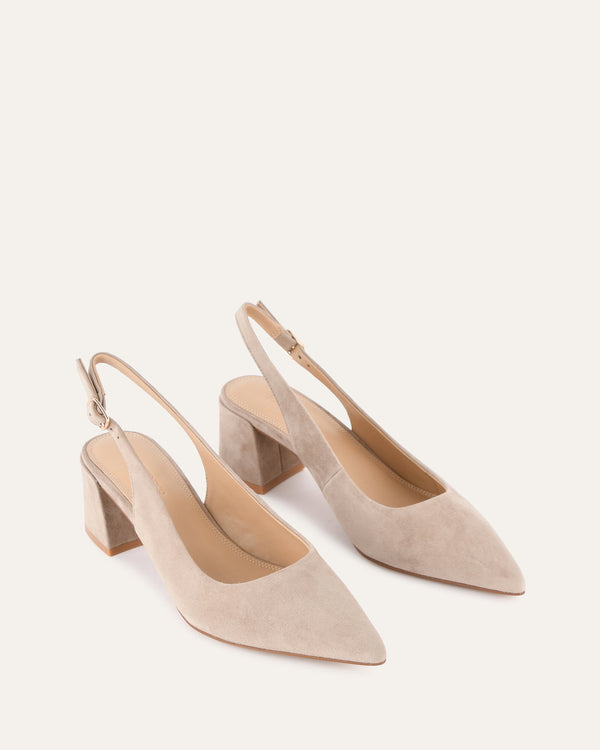 CARA LOW HEELS MUSHROOM SUEDE - Jo Mercer