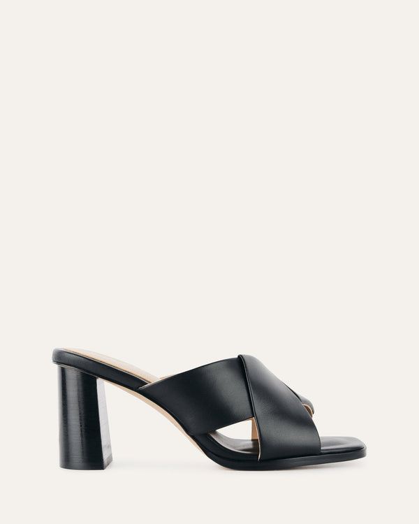 CARRIE MID HEEL SANDALS BLACK LEATHER - Jo Mercer