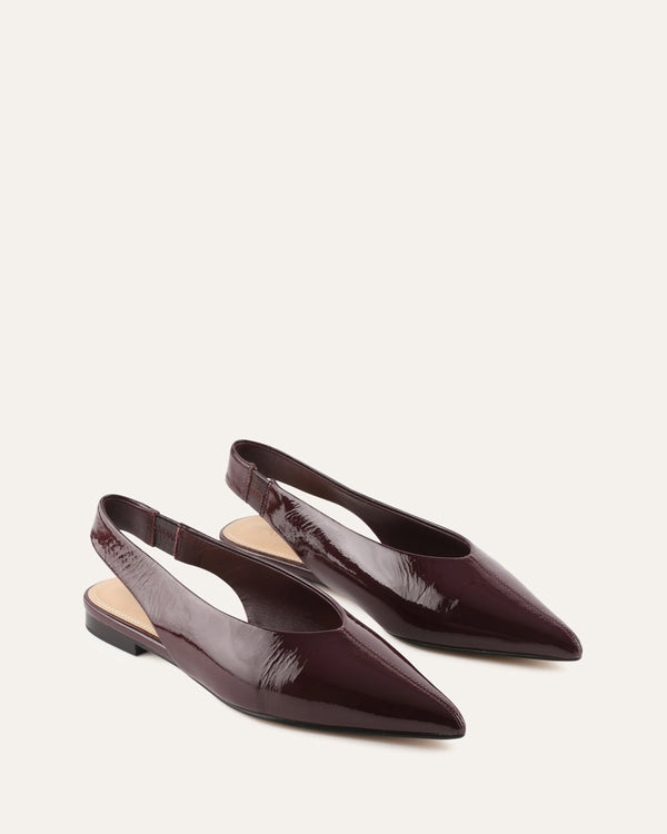 DAPHNE DRESS FLATS MERLOT CRINKLE PATENT - Jo Mercer