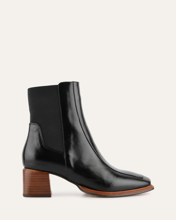 DARLA MID ANKLE BOOTS BLACK LEATHER - Jo Mercer
