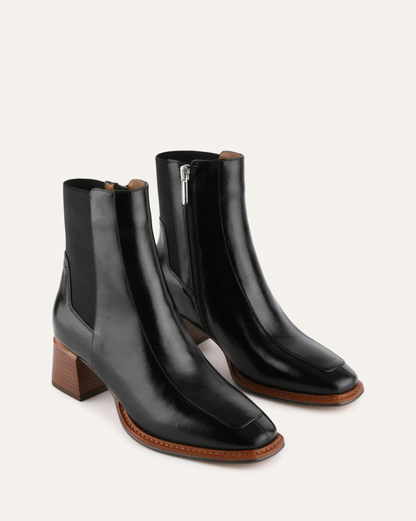 DARLA MID ANKLE BOOTS BLACK LEATHER - Jo Mercer