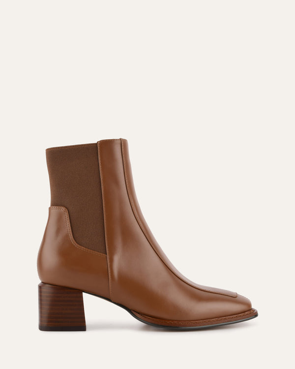 DARLA MID ANKLE BOOTS DARK TAN LEATHER - Jo Mercer