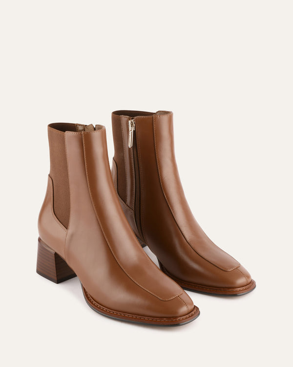 DARLA MID ANKLE BOOTS DARK TAN LEATHER - Jo Mercer