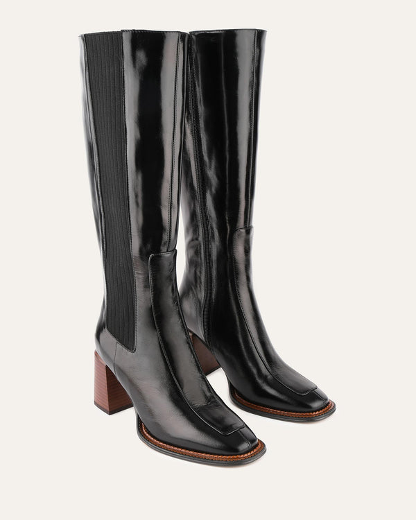 DIVINE KNEE BOOTS BLACK LEATHER - Jo Mercer