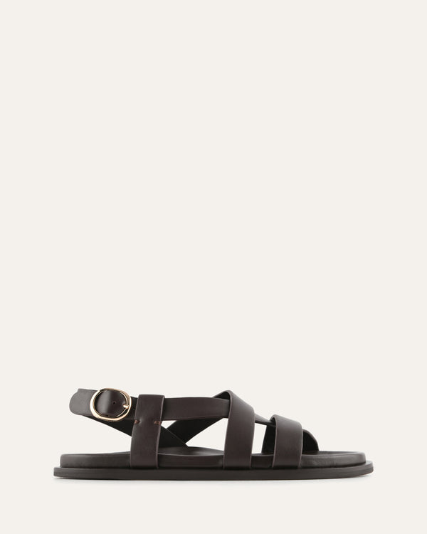 FALCON FLAT SANDALS BITTER CHOC LEATHER - Jo Mercer