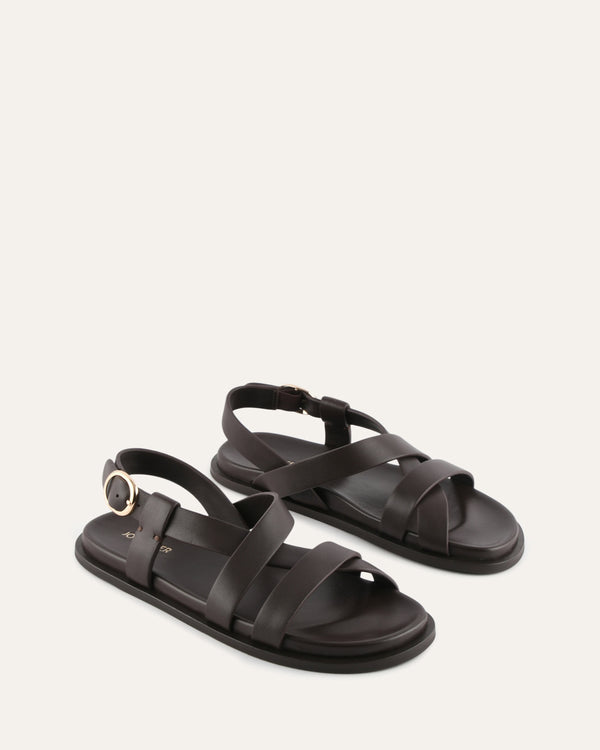 FALCON FLAT SANDALS BITTER CHOC LEATHER - Jo Mercer