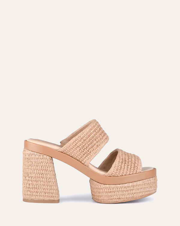 FELICITY HIGH HEEL PLATFORM SANDALS TAN RAFFIA - Jo Mercer