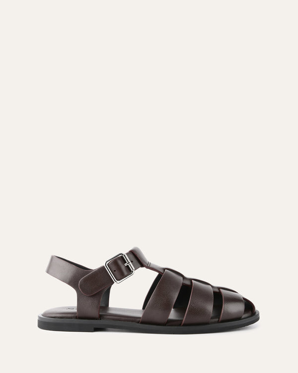 FINN FLAT SANDALS CHOCOLATE LEATHER - Jo Mercer