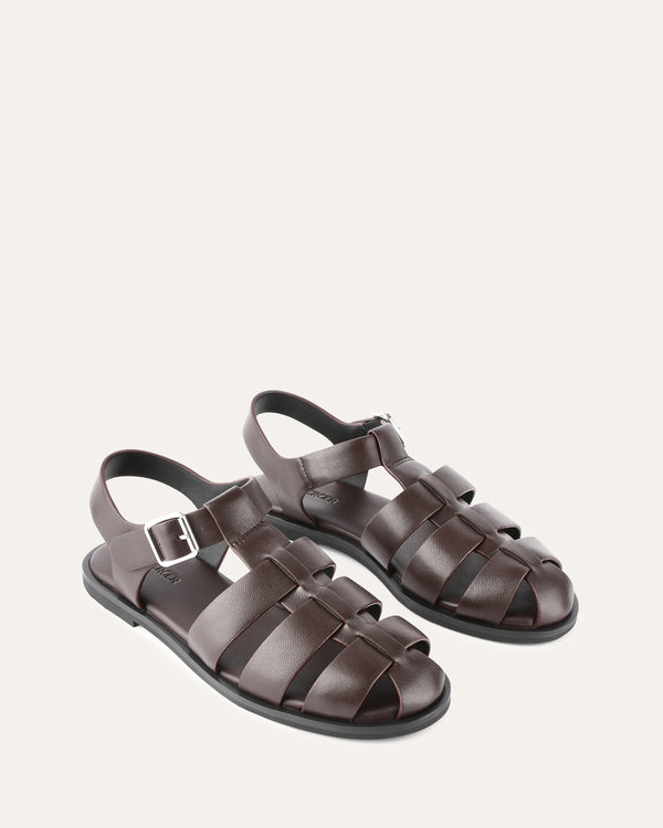 FINN FLAT SANDALS CHOCOLATE LEATHER - Jo Mercer