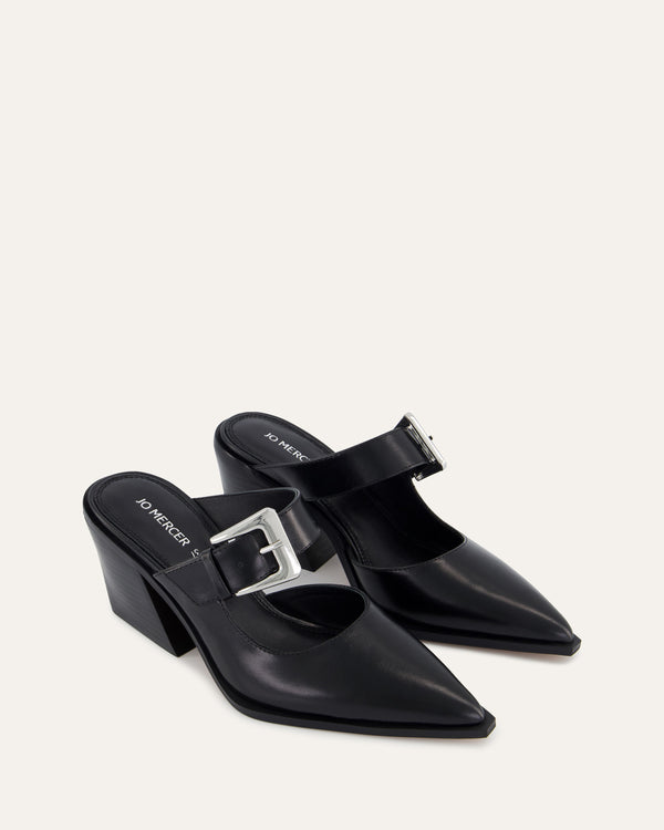 FLOSSY MID HEELS BLACK LEATHER - Jo Mercer