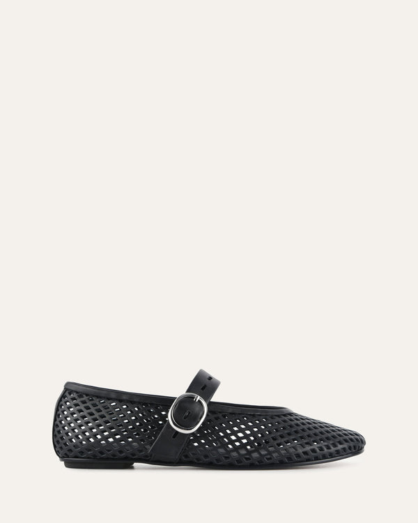 GINGER BALLET FLATS BLACK LEATHER - Jo Mercer
