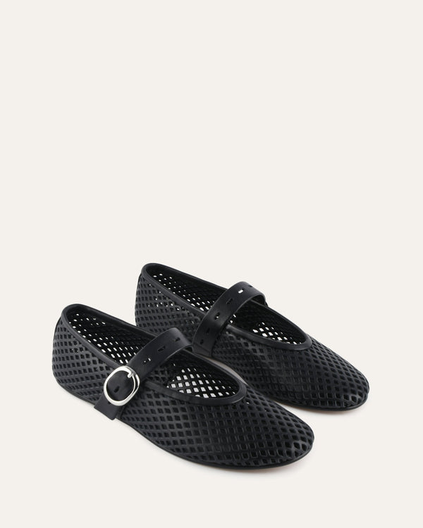 GINGER BALLET FLATS BLACK LEATHER - Jo Mercer