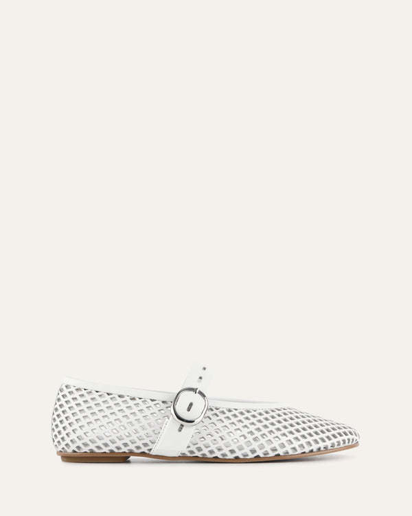 GINGER BALLET FLATS WHITE LEATHER - Jo Mercer