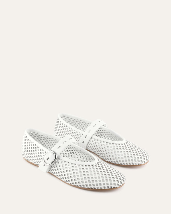 GINGER BALLET FLATS WHITE LEATHER - Jo Mercer