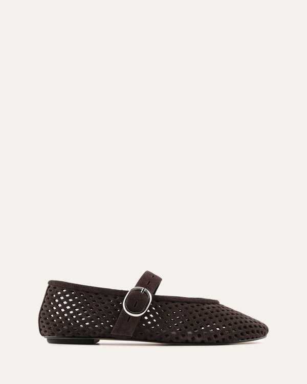 GINGER BALLET FLATS BITTER CHOC SUEDE - Jo Mercer
