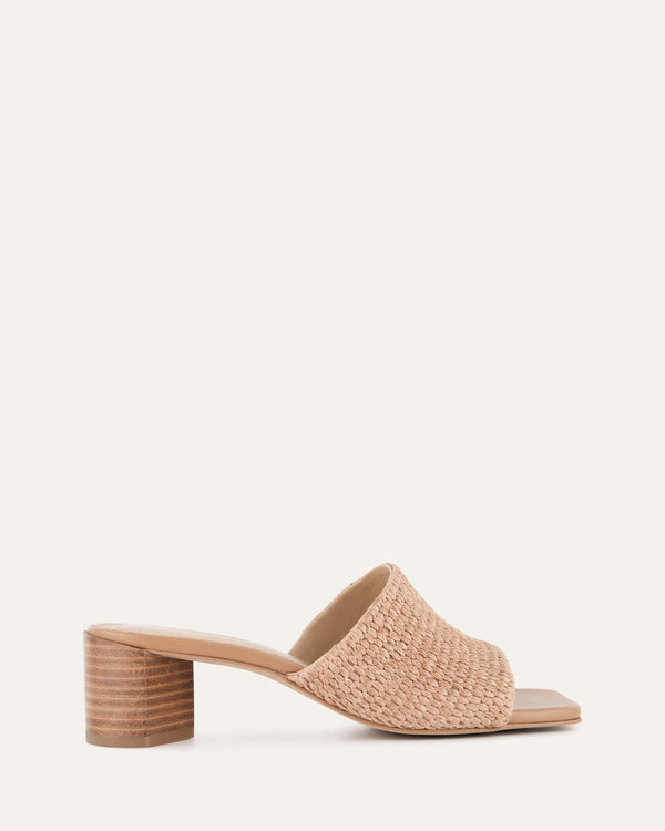 HERBIE MID HEEL SANDALS TAN RAFFIA - Jo Mercer
