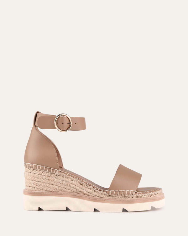 KELLY MID HEEL WEDGES TAN LEATHER - Jo Mercer
