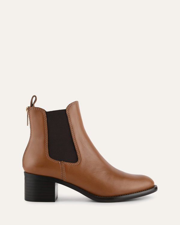 LUCAS MID ANKLE BOOTS DARK TAN LEATHER - Jo Mercer