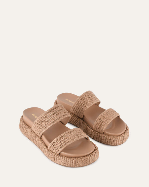 MARCO FLAT SANDALS TAN RAFFIA - Jo Mercer