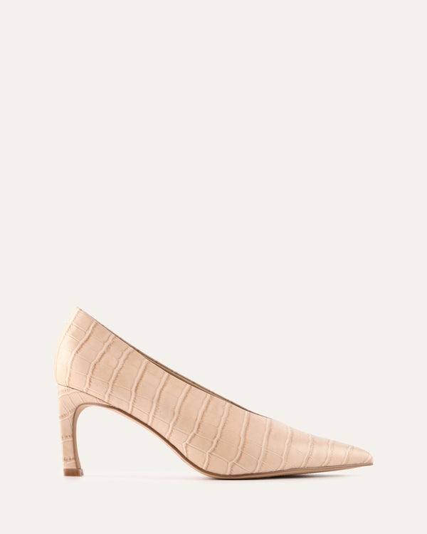 MARILYN MID HEELS BEIGE CROC - Jo Mercer