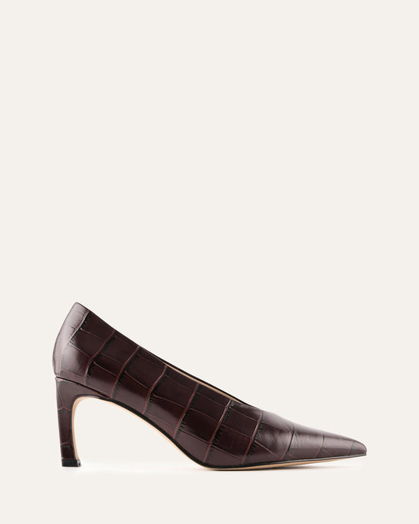 MARILYN MID HEELS MAHOGANY CROC - Jo Mercer