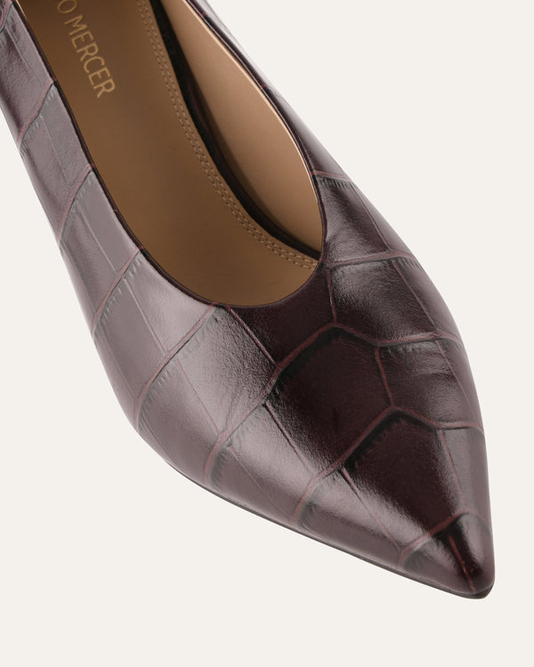 MARILYN MID HEELS MAHOGANY CROC - Jo Mercer