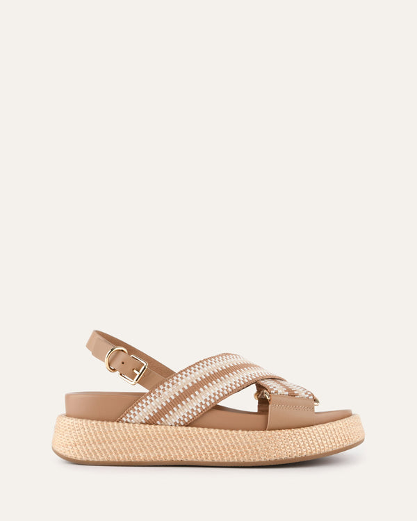 MARLEY FLAT SANDALS TAN MULTI - Jo Mercer