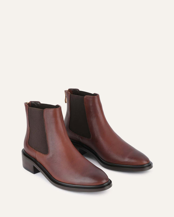 MELROSE FLAT ANKLE BOOTS CHESTNUT LEATHER - Jo Mercer