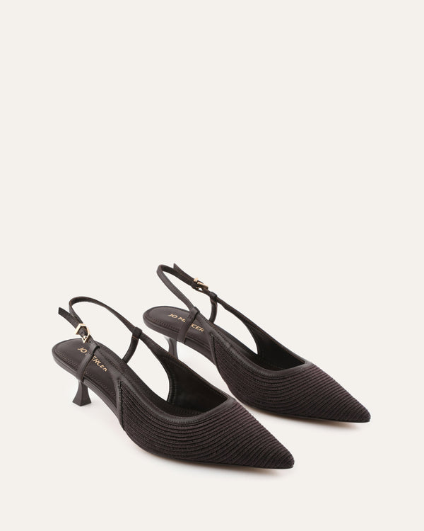 PERRY LOW HEELS BITTER CHOC RAFFIA - Jo Mercer