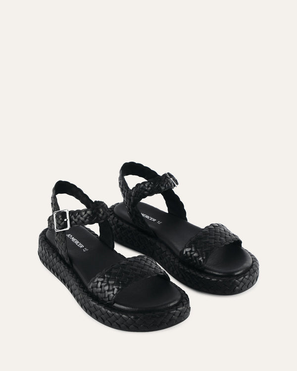 POPPY FLAT SANDALS BLACK LEATHER - Jo Mercer