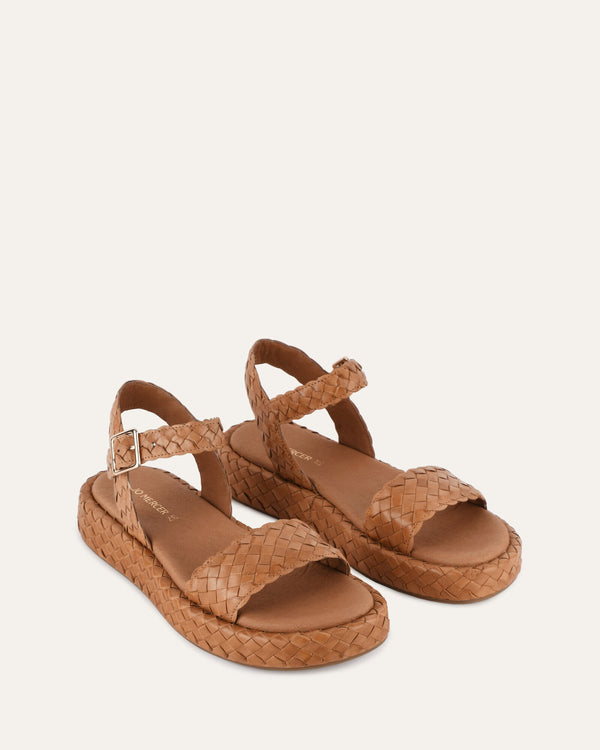 POPPY FLAT SANDALS TAN LEATHER - Jo Mercer