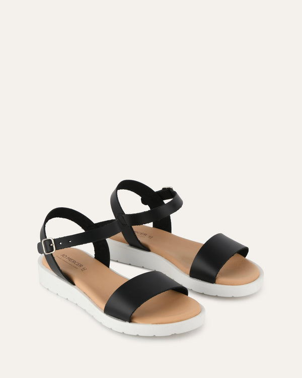 ROBIN FLAT SANDALS BLACK LEATHER - Jo Mercer