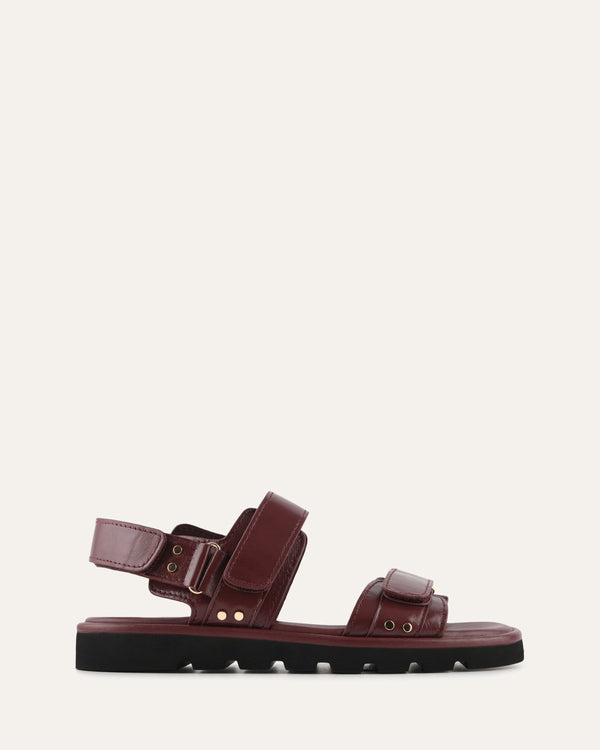 RUFUS FLAT SANDALS MULBERRY LEATHER - Jo Mercer