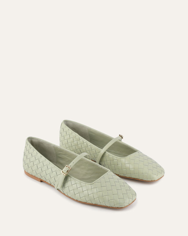 SAILOR BALLET FLATS LIGHT SAGE LEATHER - Jo Mercer