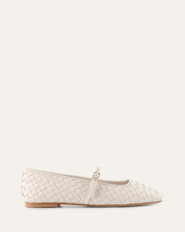 SAILOR BALLET FLATS OFF WHITE LEATHER - Jo Mercer