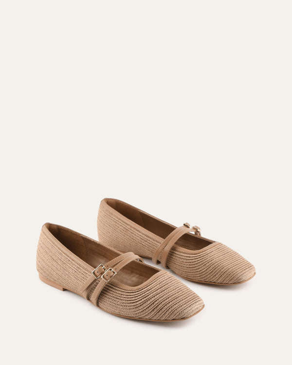 SULLIVAN BALLET FLATS TAN RAFFIA - Jo Mercer