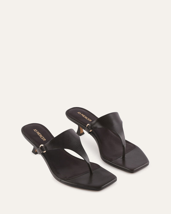 TOKEN LOW HEEL SANDALS BITTER CHOC LEATHER - Jo Mercer