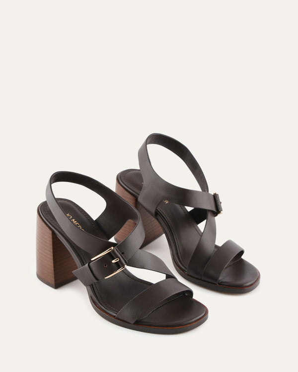 VIRGO HIGH HEEL SANDALS BITTER CHOC LEATHER - Jo Mercer