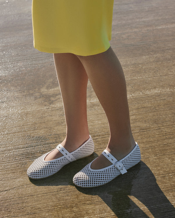 GINGER BALLET FLATS WHITE LEATHER - Jo Mercer