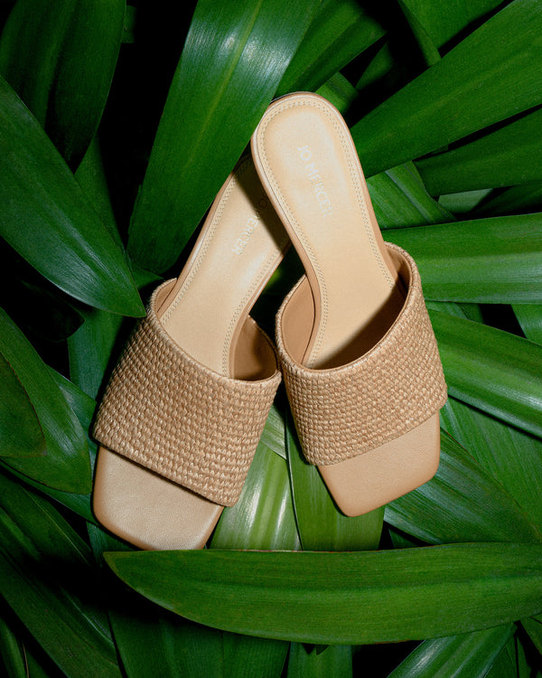 HERBIE MID HEEL SANDALS TAN RAFFIA - Jo Mercer