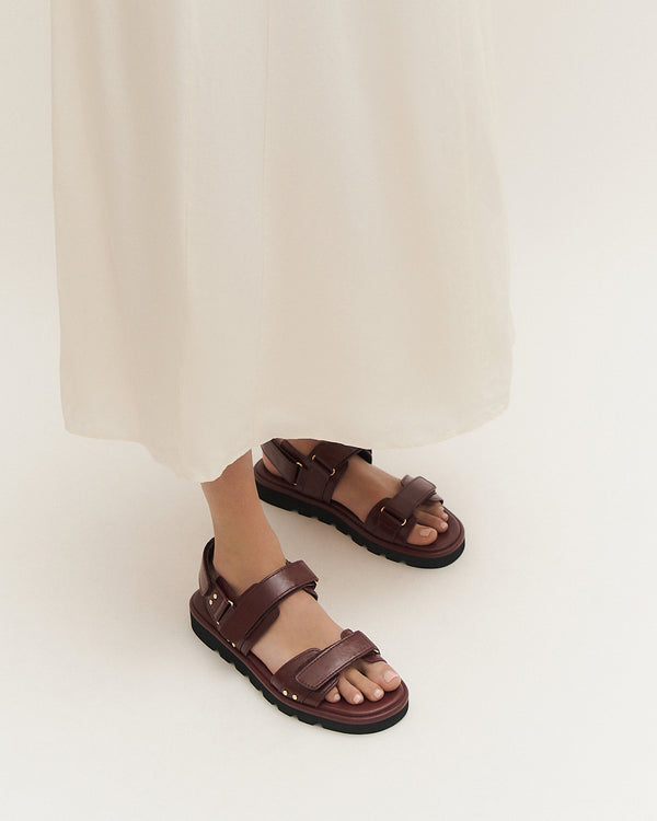 RUFUS FLAT SANDALS MULBERRY LEATHER - Jo Mercer