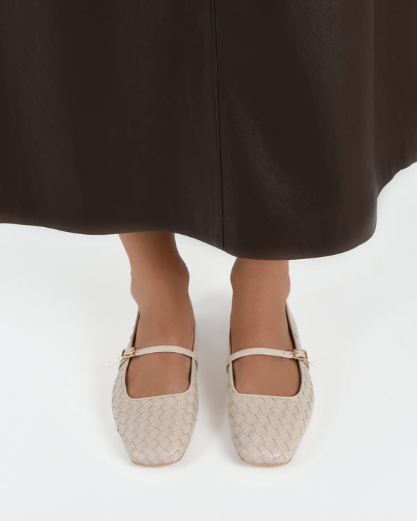 SAILOR BALLET FLATS OFF WHITE LEATHER - Jo Mercer