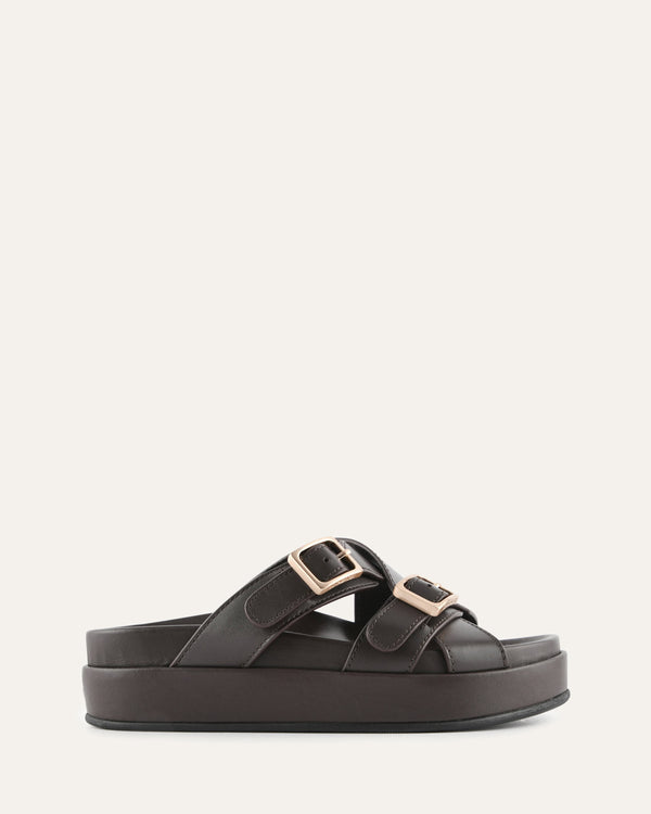 WICCA FLAT SANDALS BITTER CHOC LEATHER - Jo Mercer